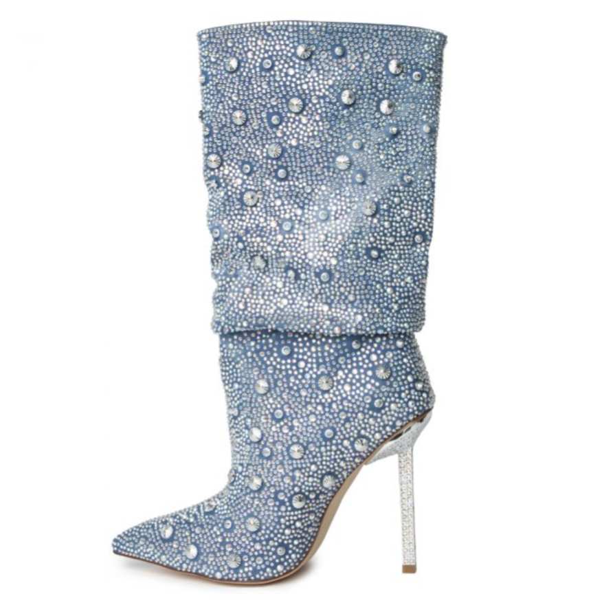 Denim & Diamonds Awestruck Rhinestone Slouch Boot – Féline Couture